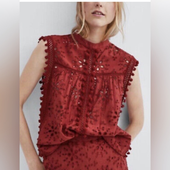 Zara | Tops | Zara Trf Collection Sleeveless Eyelet Pom Pom Top Size ...